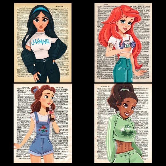 Other | Disney Princess Inspired Dictionary Book Page Art | Poshmark